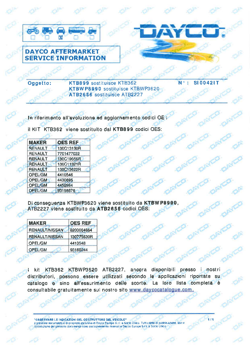 Dayco nuova Service Information SI0042 - Portale Inforicambi.it